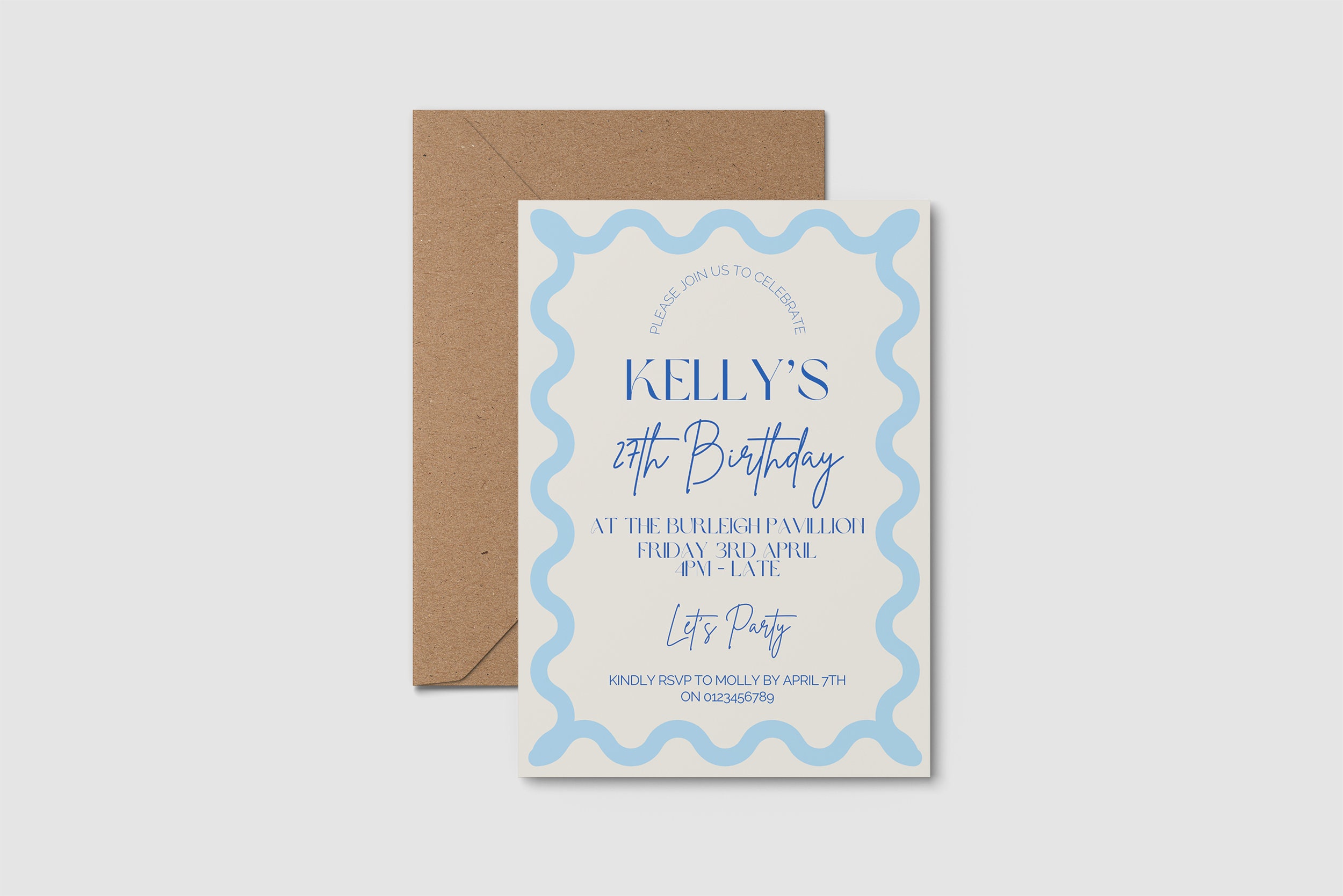 Wavy Border Blue Birthday Party Invitation Template Squiggly Border ...