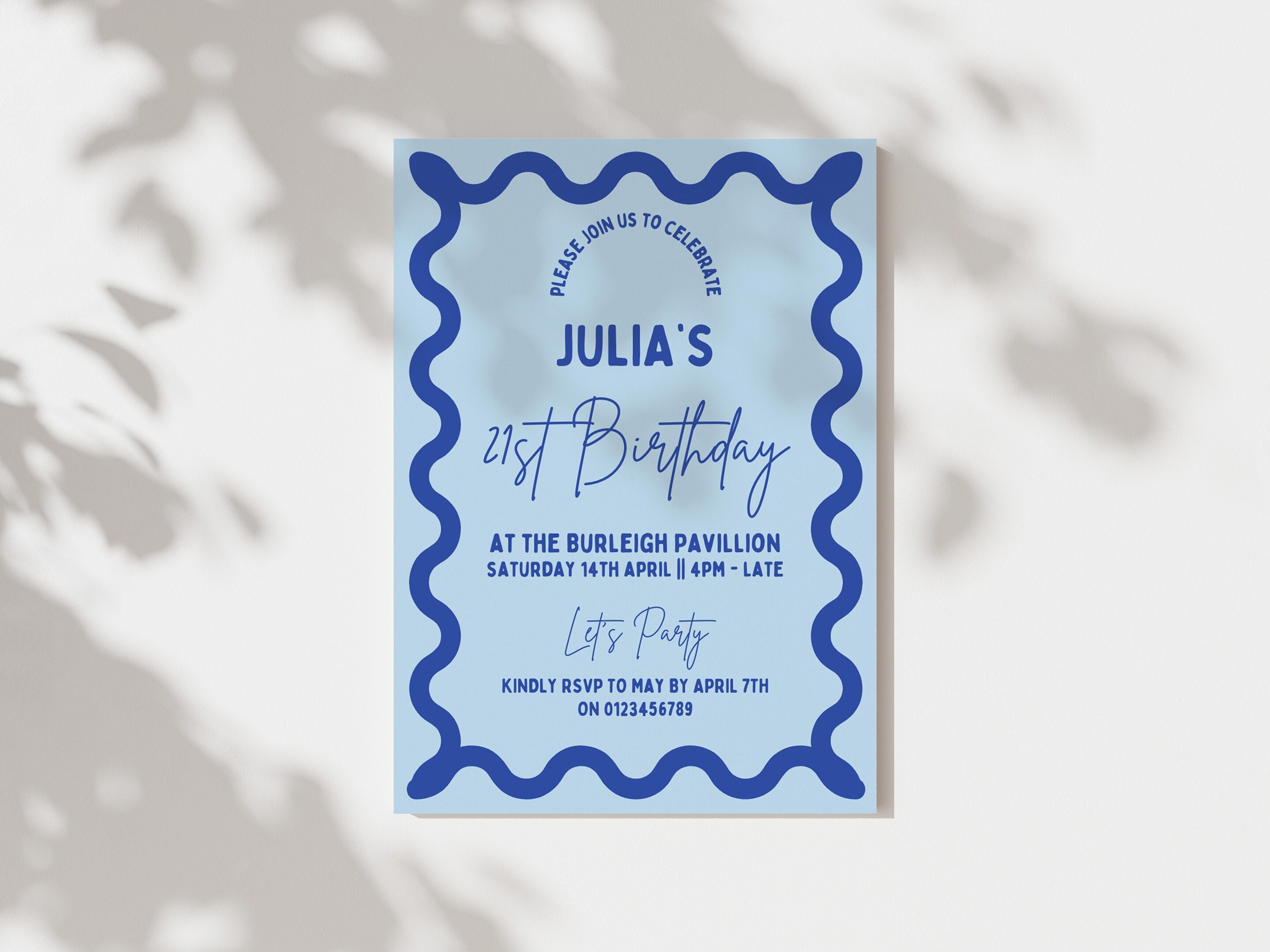Wavy Border Blue Birthday Party Invitation Template Squiggly Border ...