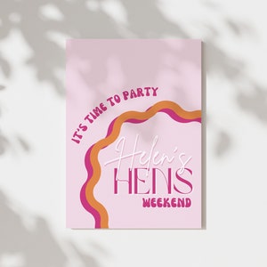 Hens Weekend Invitation Template Wavy Border Pink Orange Bachelorette ...