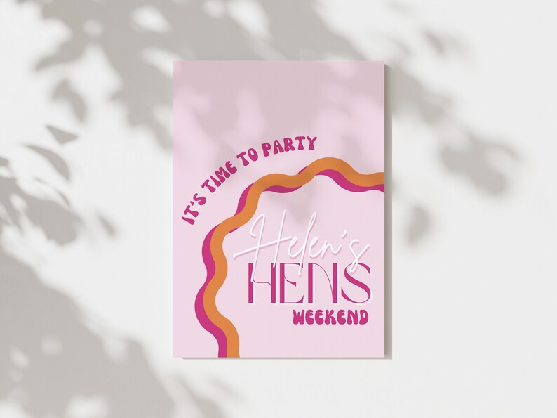Hens Weekend Invitation Template Wavy Border Pink Orange Bachelorette ...