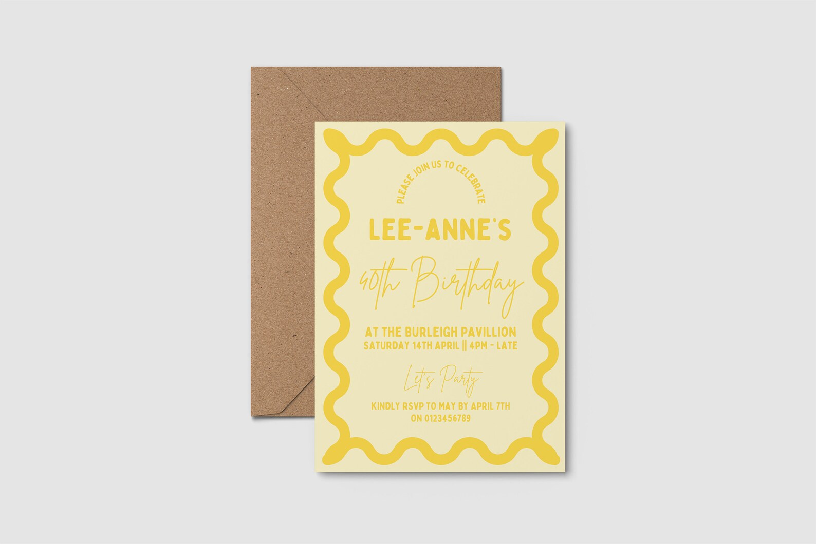 Wavy Border Yellow Birthday Party Invitation Template Squiggly Border ...