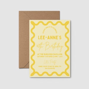 Wavy Border Yellow Birthday Party Invitation Template Squiggly Border ...