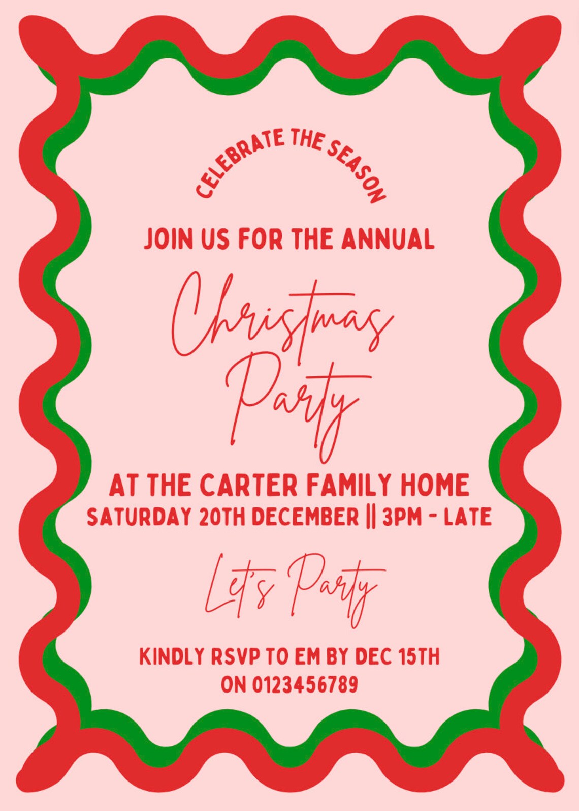 Wavy Border Christmas Party Invitation Minimalist Christmas Modern ...