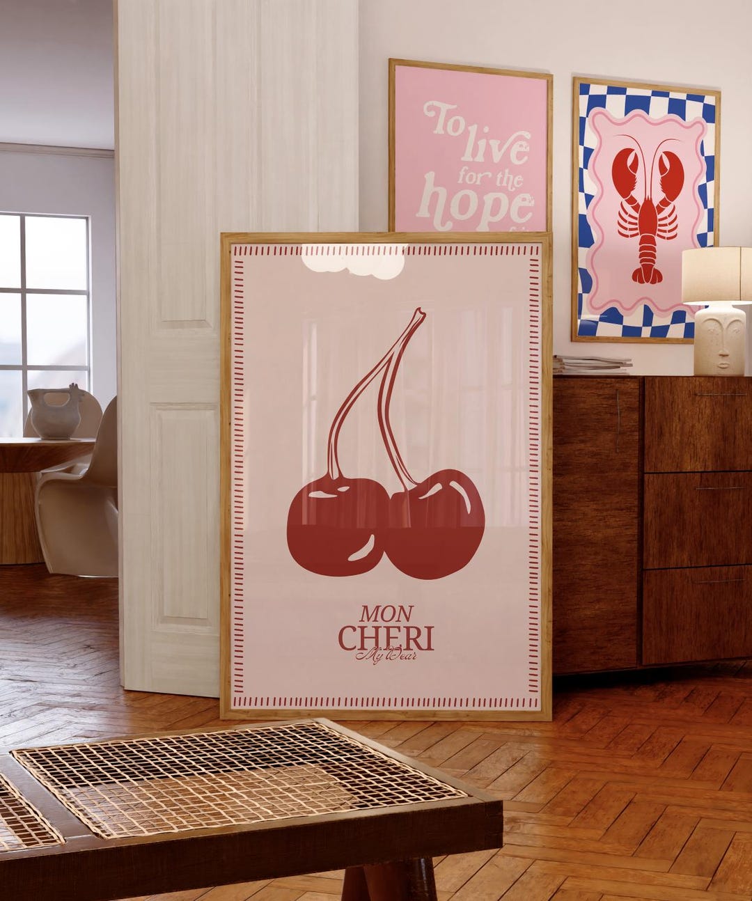 Mon Cheri Print Trendy Wall Art Poster Kitchen Art Print Red Pink ...
