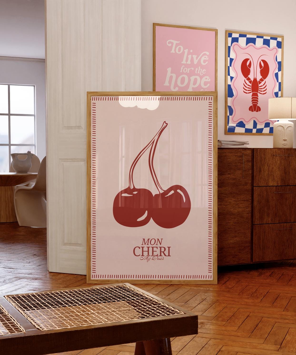 Mon Cheri Print Trendy Wall Art Poster Kitchen Art Print Red Pink ...