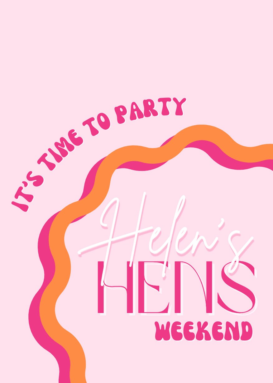 Hens Weekend Invitation Template Wavy Border Pink Orange Bachelorette ...