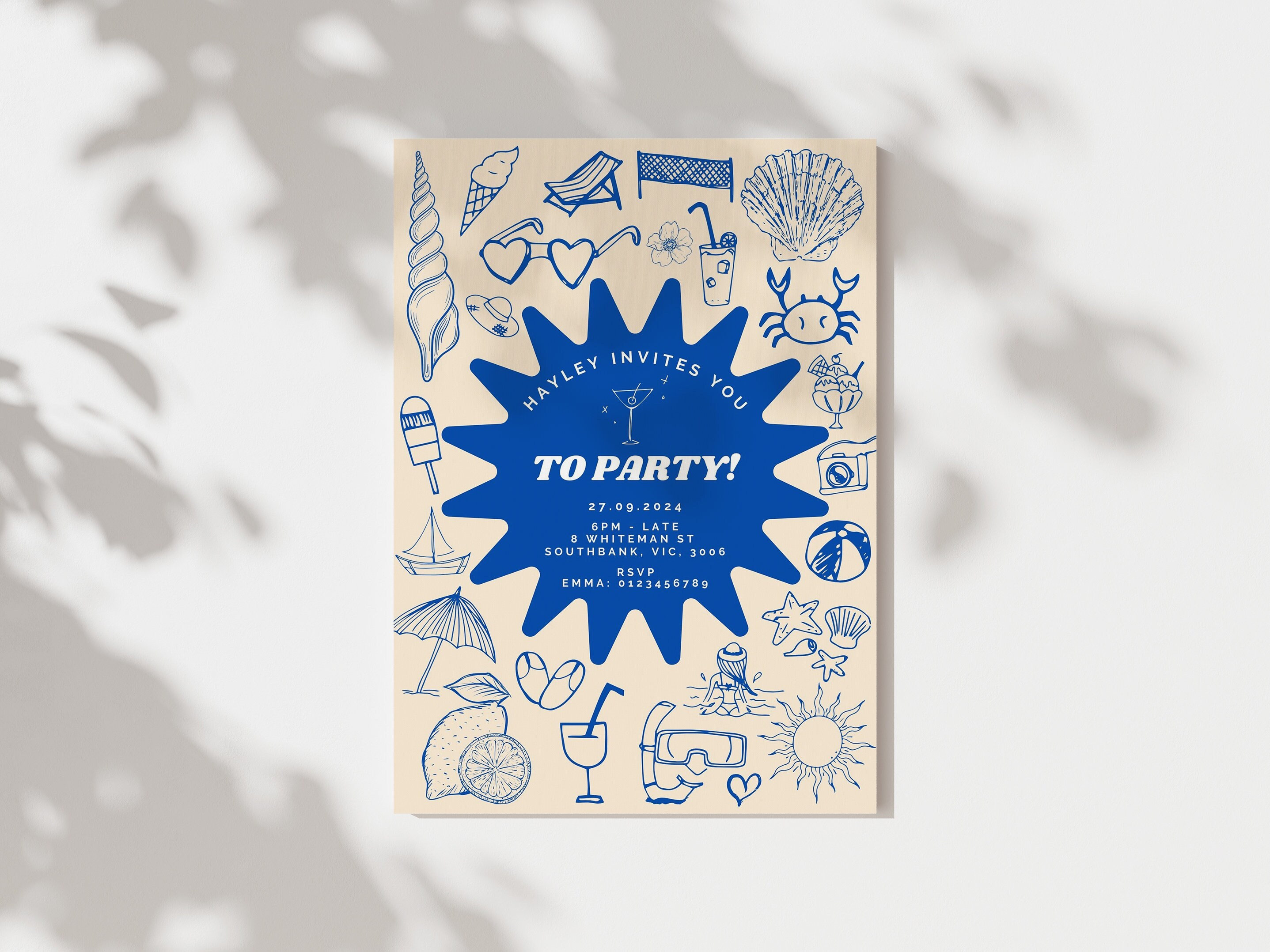 European Summer Vacay Beach Party Invitation Template | Euro Birthday ...