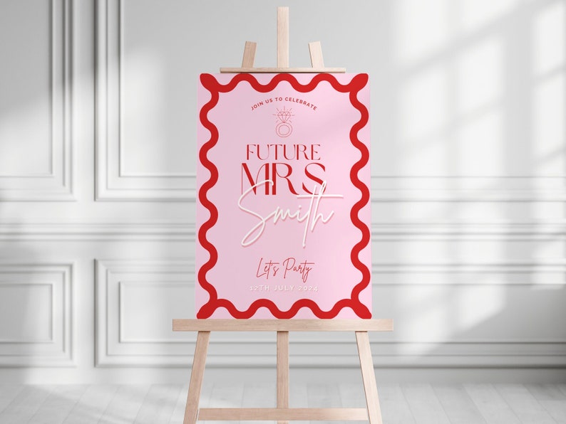 Hens Party Welcome Sign Template Wavy Border Pink Red Bachelorette ...