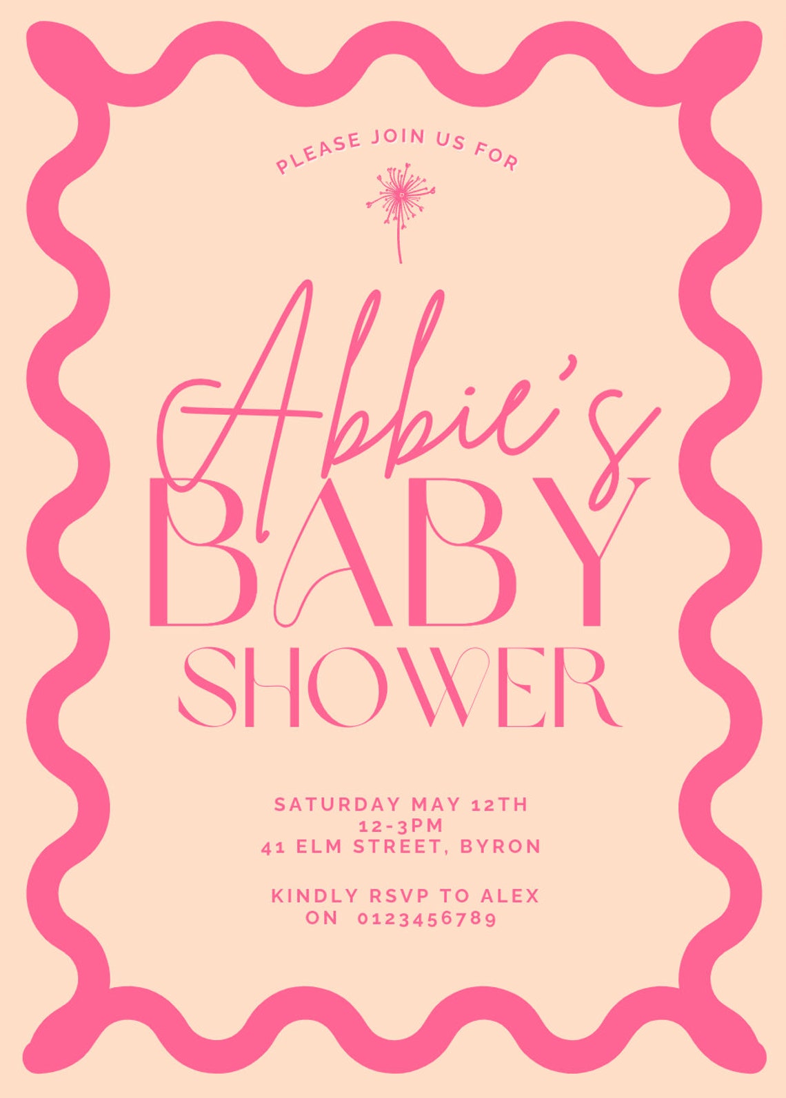 Wavy Baby Shower Invitation Pink Squiggly Border Invitation Digital ...