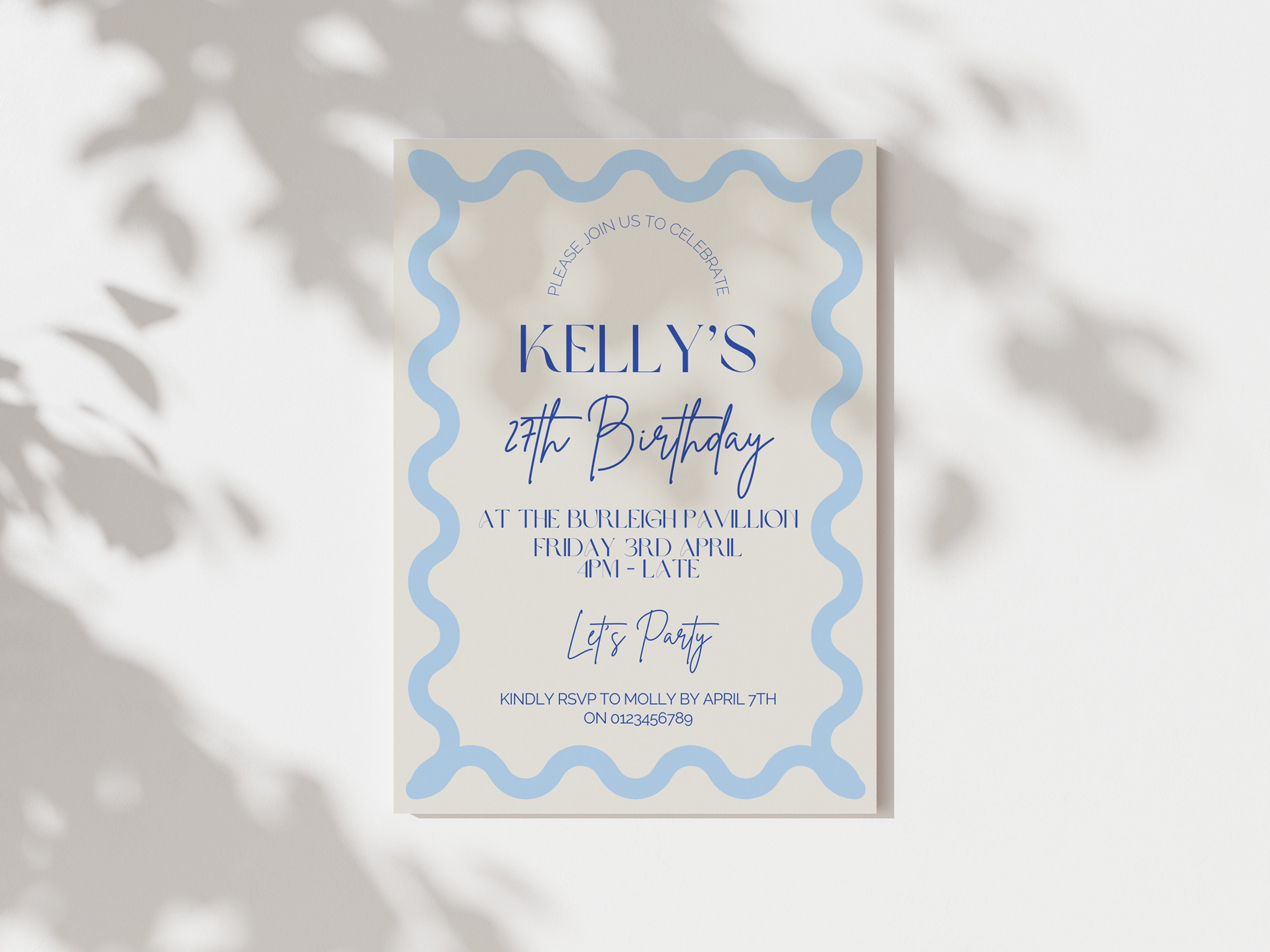 Wavy Border Blue Birthday Party Invitation Template Squiggly Border ...