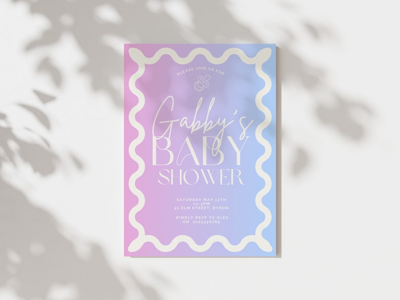 Wavy Border Baby Shower Party Invitation Pink Blue Template Squiggly ...