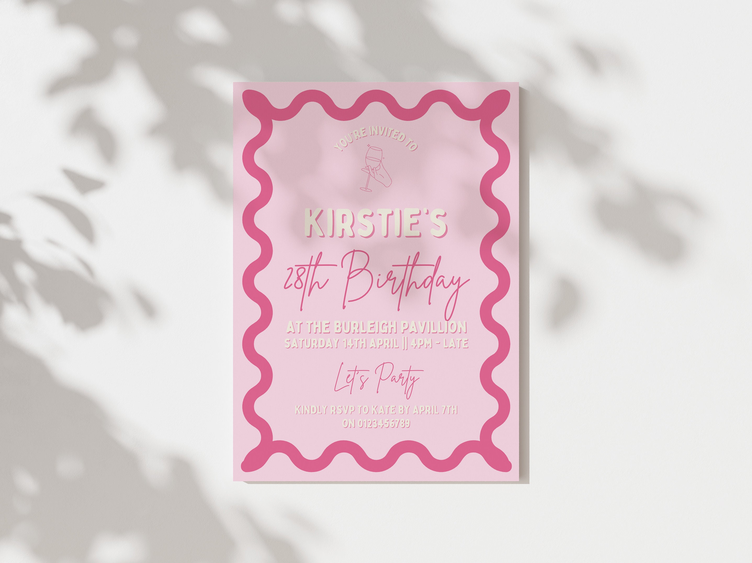 Wavy Border Pink Birthday Party Invitation Template Squiggly Border ...