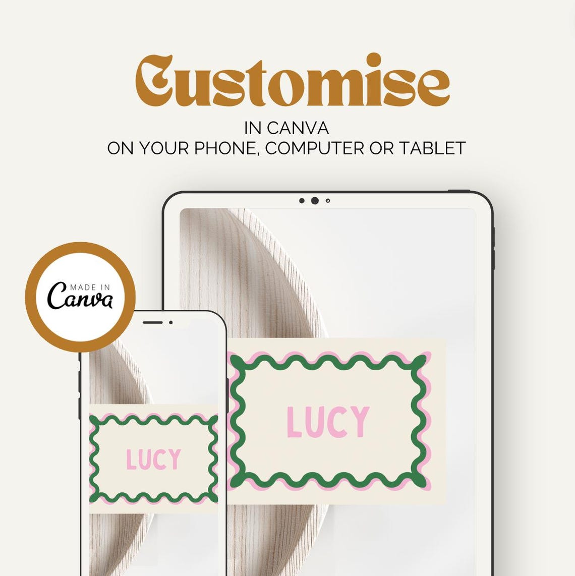 Wavy Border Pink Green Name Card Template Squiggly Border Seating Card ...