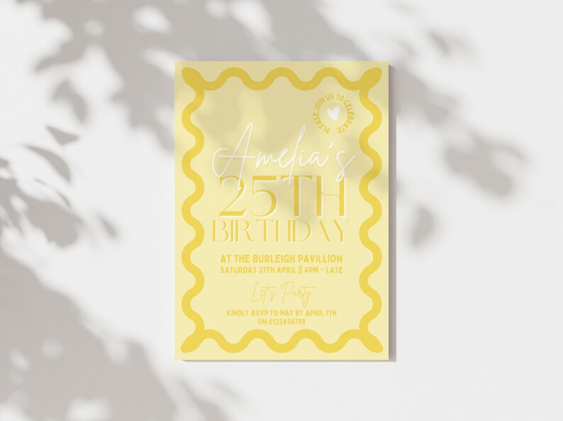 Wavy Border Yellow Birthday Party Invitation Template Squiggly Border ...