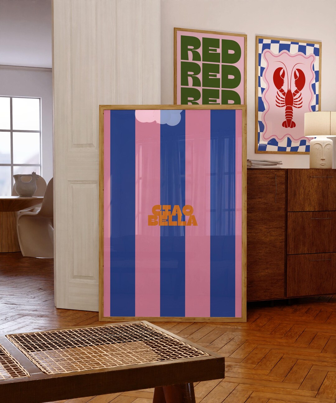 Ciao Bella Print Preppy Poster European Summer Print Blue Pink Sweet ...