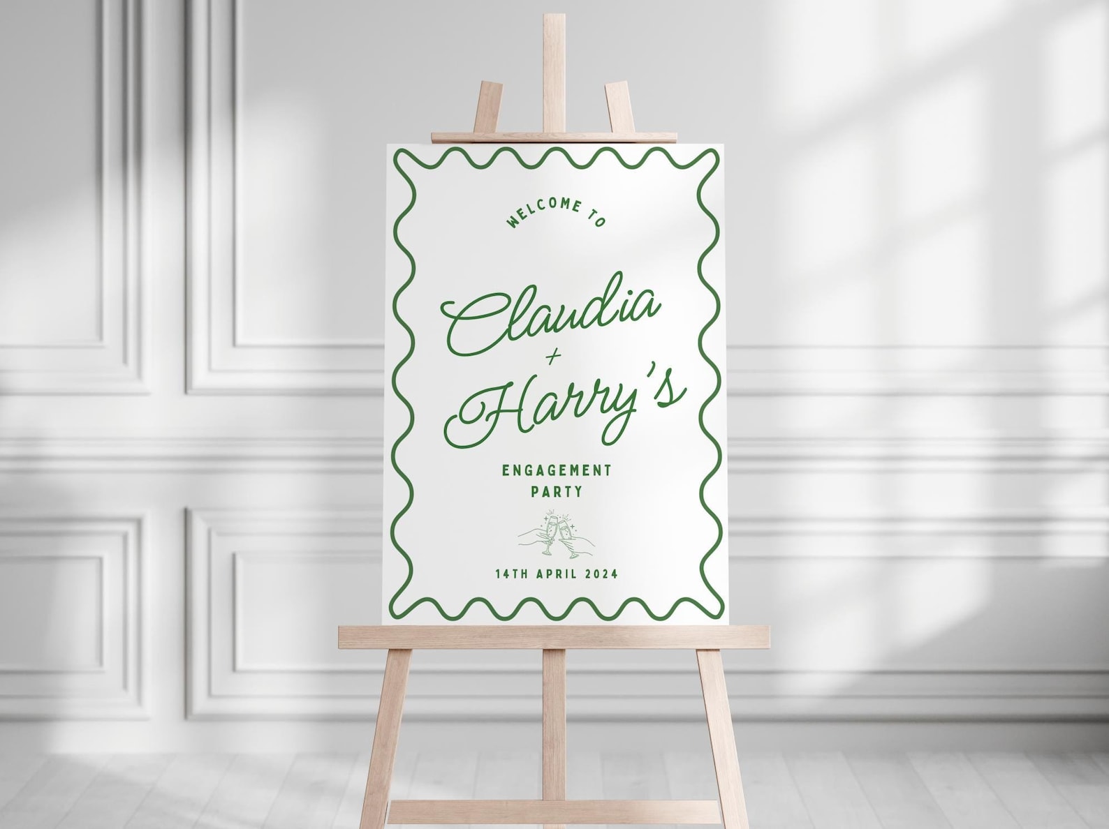 Wavy Border Engagement Party Easel Welcome Sign Template Squiggly ...