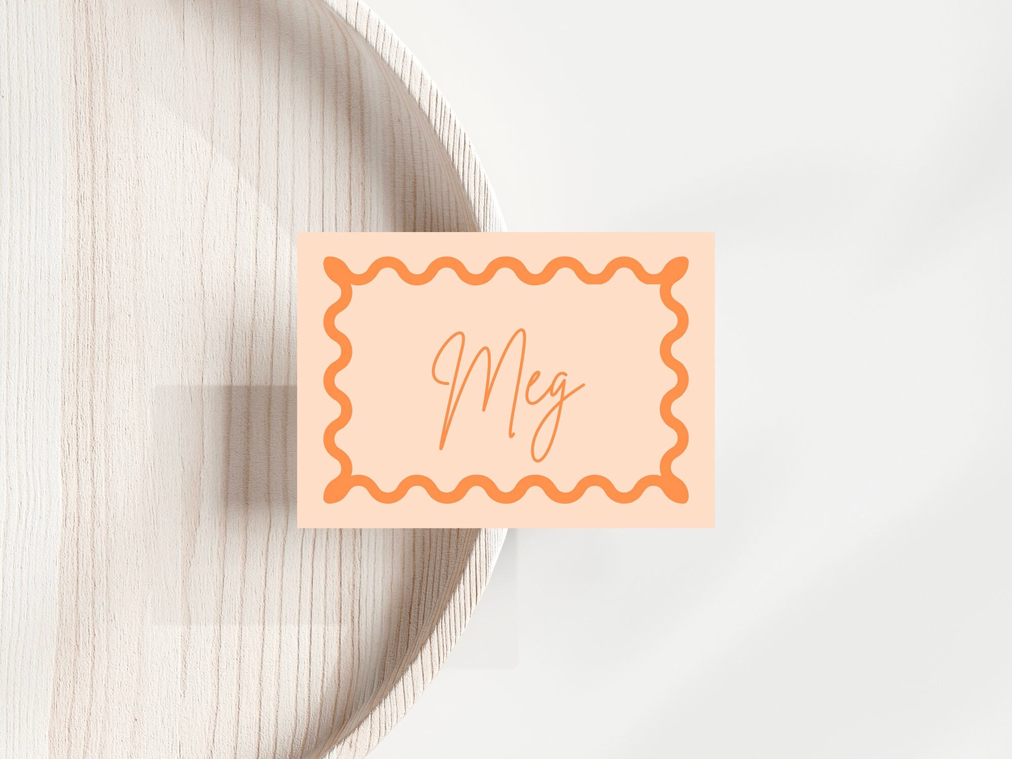 Wavy Border Orange Name Card Template Squiggly Border Seating Card ...