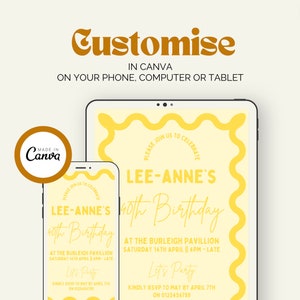 Wavy Border Yellow Birthday Party Invitation Template Squiggly Border ...