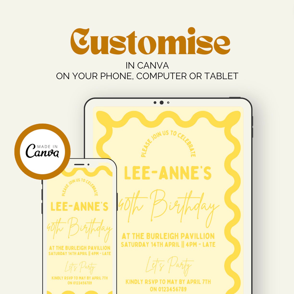 Wavy Border Yellow Birthday Party Invitation Template Squiggly Border ...