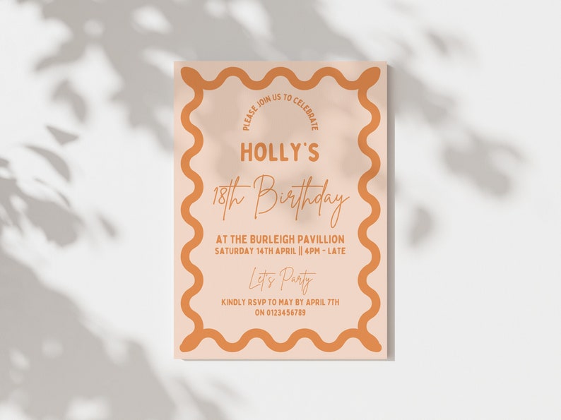 Wavy Border Orange Birthday Party Invitation Template Squiggly Border ...