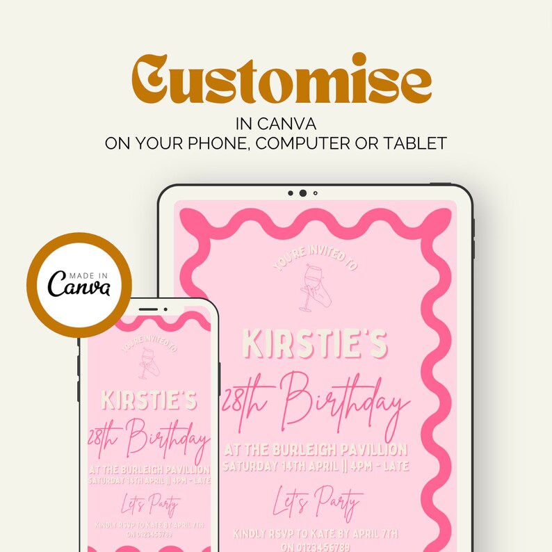 Wavy Border Pink Birthday Party Invitation Template Squiggly Border ...