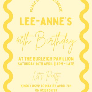 Wavy Border Yellow Birthday Party Invitation Template Squiggly Border ...