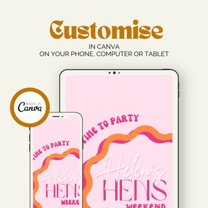 Hens Weekend Invitation Template Wavy Border Pink Orange Bachelorette ...
