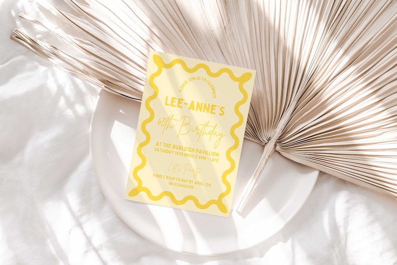 Wavy Border Yellow Birthday Party Invitation Template Squiggly Border ...