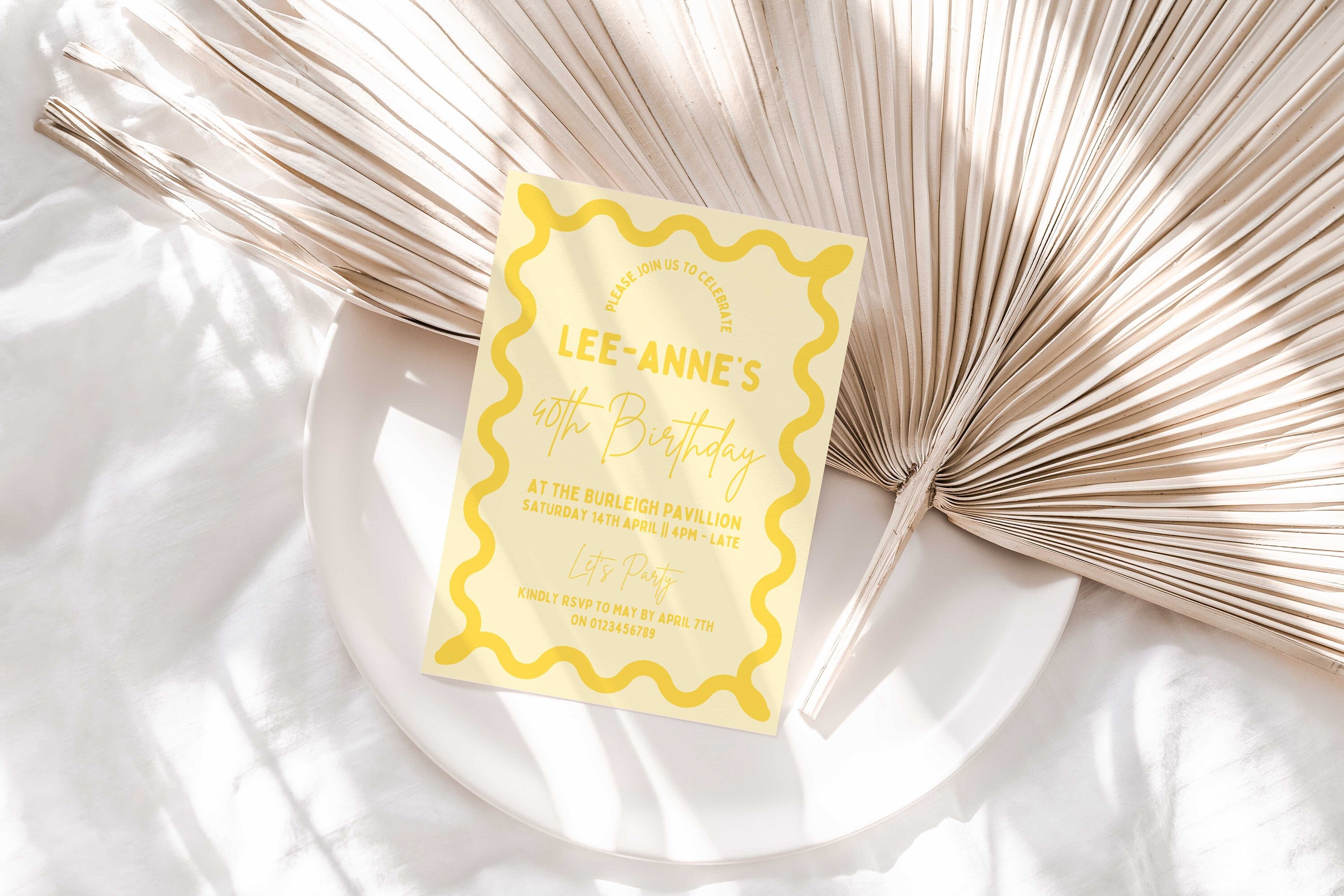 Wavy Border Yellow Birthday Party Invitation Template Squiggly Border ...