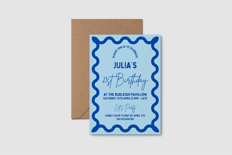 Wavy Border Blue Birthday Party Invitation Template Squiggly Border ...