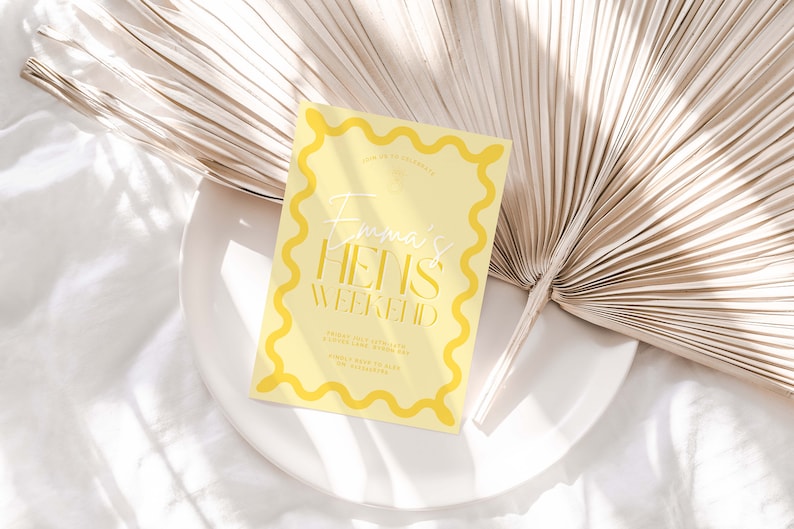 Hens Weekend Invitation Template Wavy Border Yellow Bachelorette Party ...