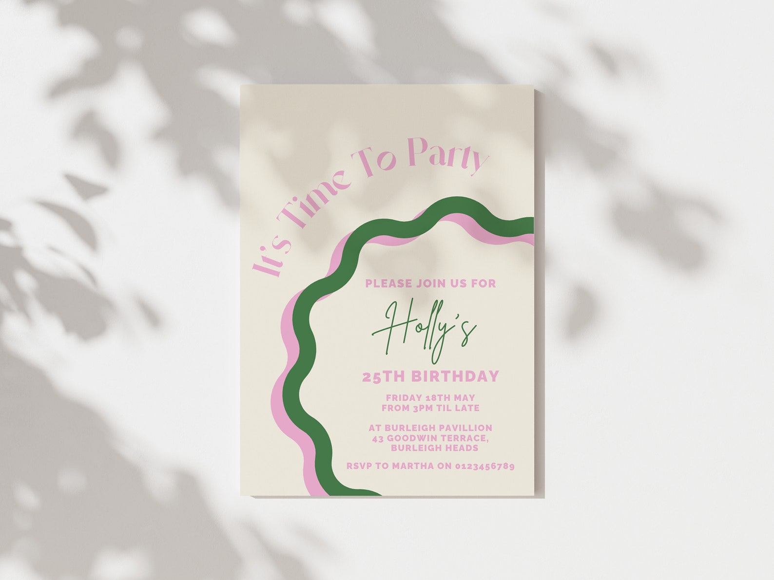 Wavy Border Pink Green Birthday Party Invitation Template Squiggly ...