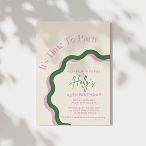 Wavy Border Pink Green Birthday Party Invitation Template Squiggly ...