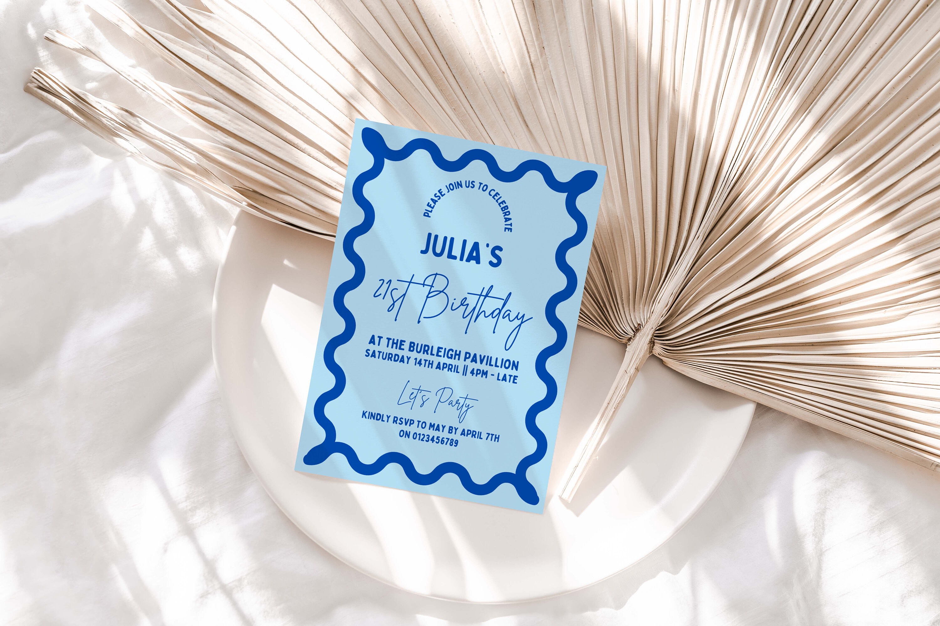 Wavy Border Blue Birthday Party Invitation Template Squiggly Border ...