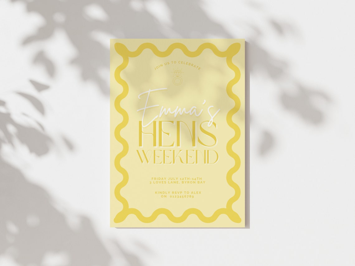 Hens Weekend Invitation Template Wavy Border Yellow Bachelorette Party ...