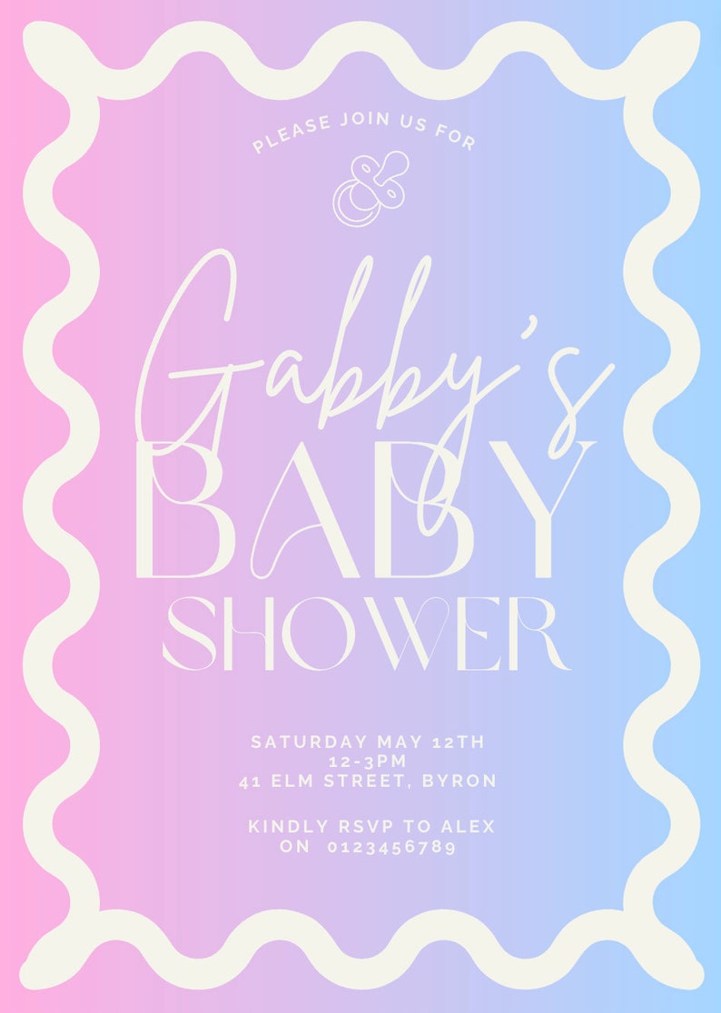 Wavy Border Baby Shower Party Invitation Pink Blue Template Squiggly ...