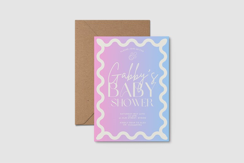 Wavy Border Baby Shower Party Invitation Pink Blue Template Squiggly ...