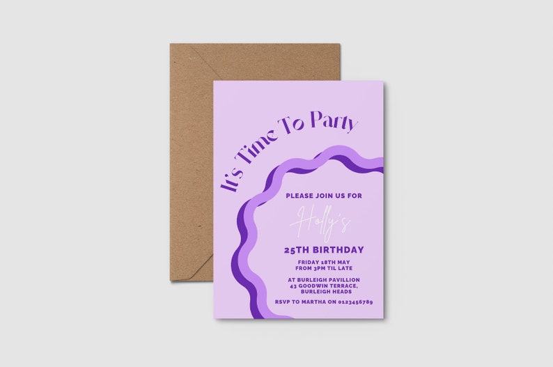 Wavy Border Purple Lilac Birthday Party Invitation Template Squiggly ...