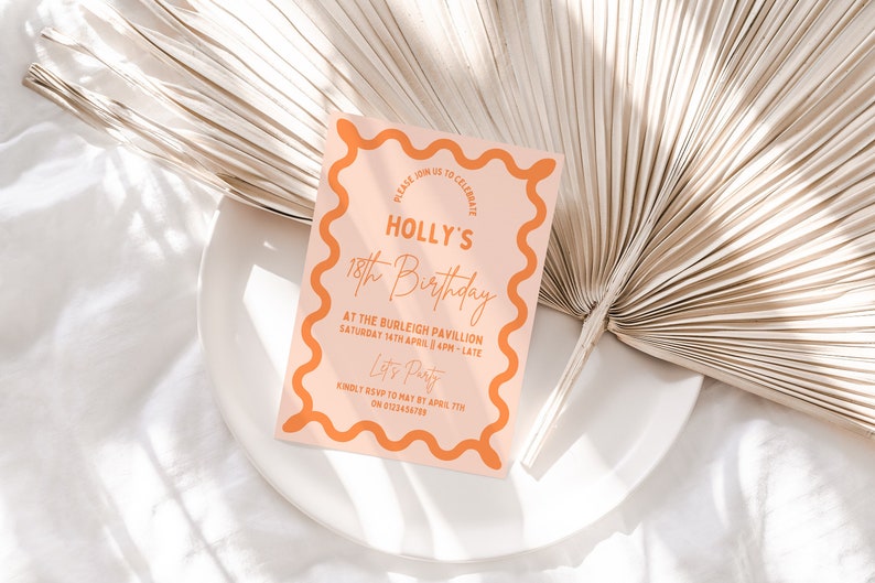 Wavy Border Orange Birthday Party Invitation Template Squiggly Border ...