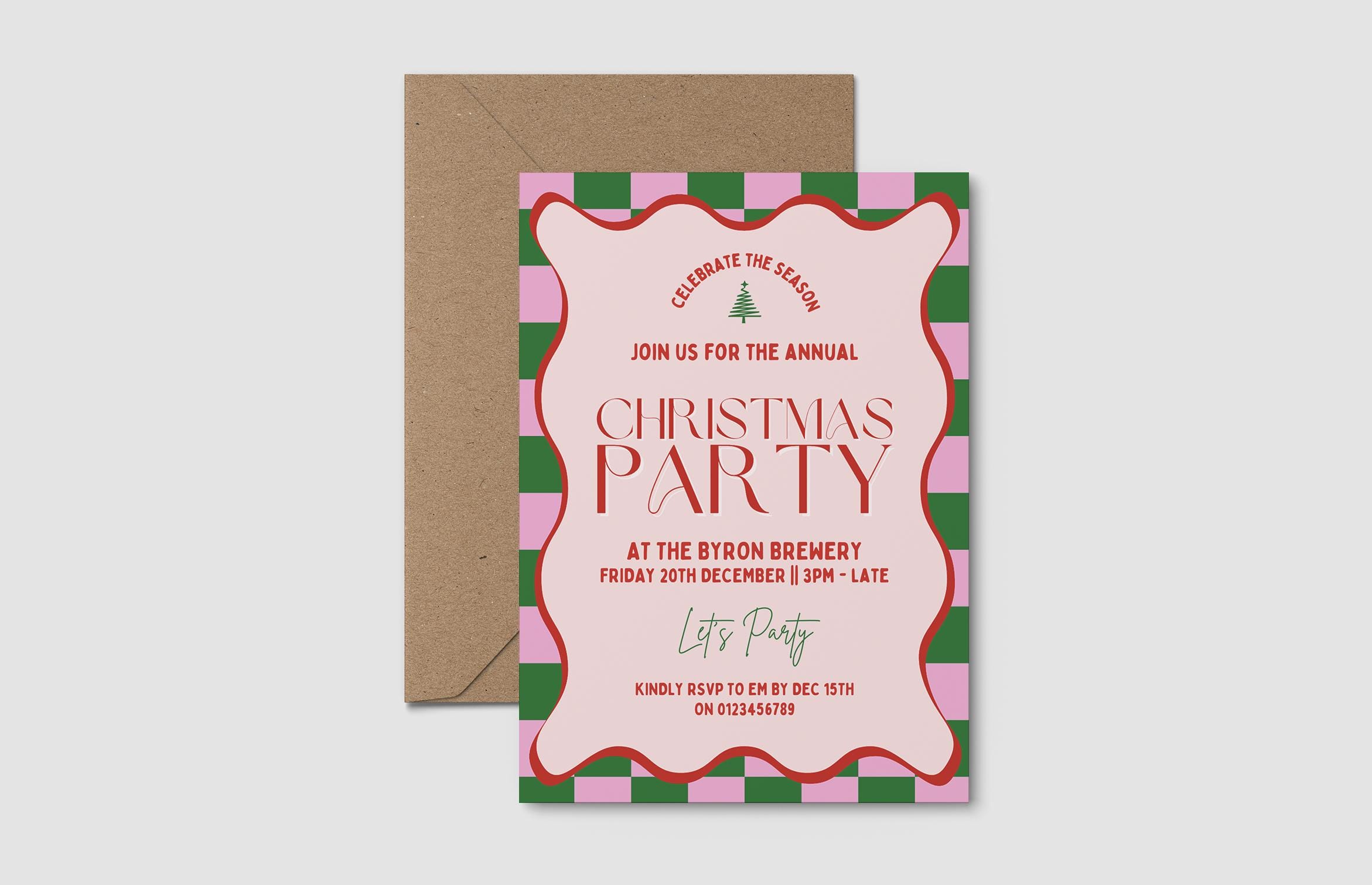 Wavy Border Christmas Party Invitation Red Green Minimalist Christmas ...