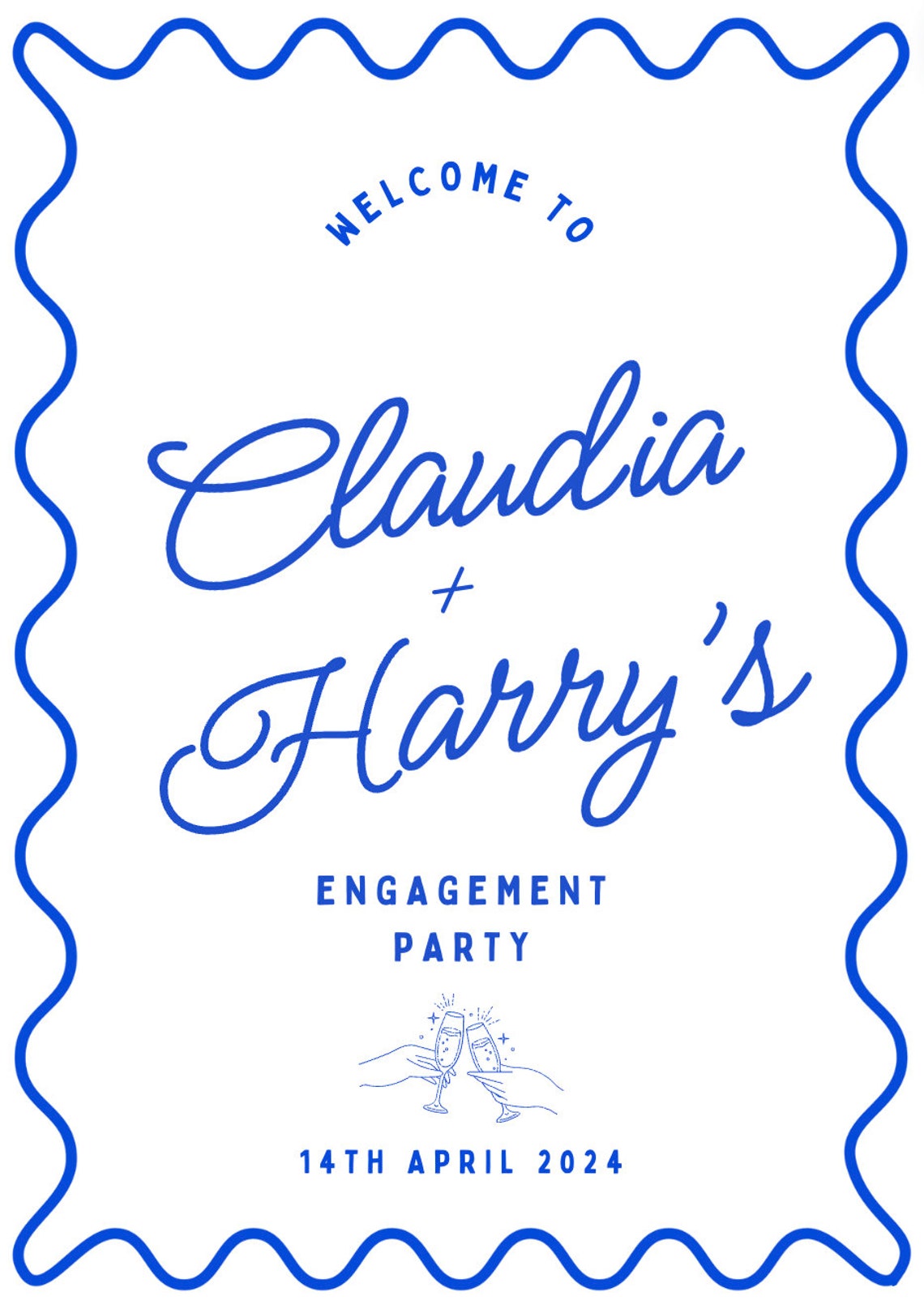 Wavy Border Engagement Party Easel Welcome Sign Template Squiggly ...