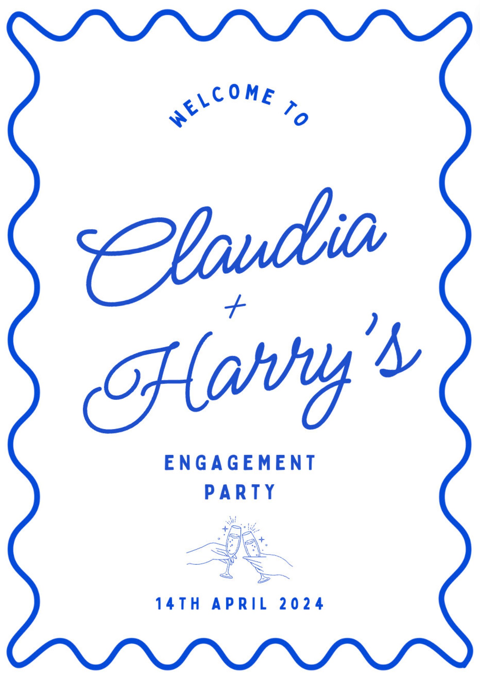 Wavy Border Engagement Party Easel Welcome Sign Template Squiggly ...