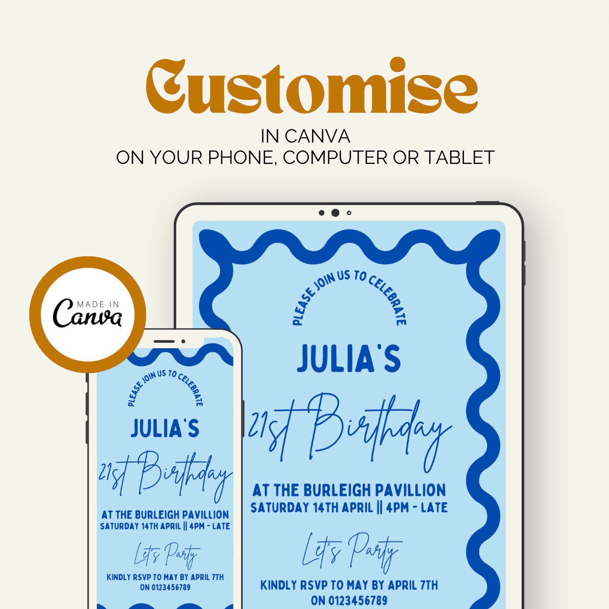 Wavy Border Blue Birthday Party Invitation Template Squiggly Border ...