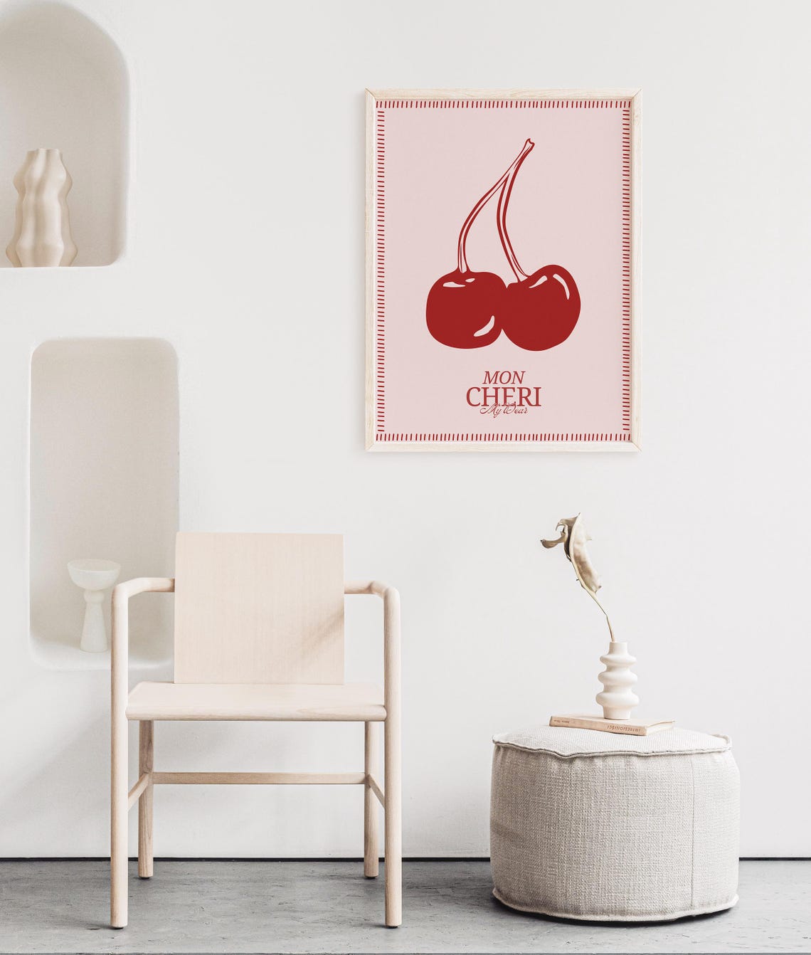 Mon Cheri Print Trendy Wall Art Poster Kitchen Art Print Red Pink ...