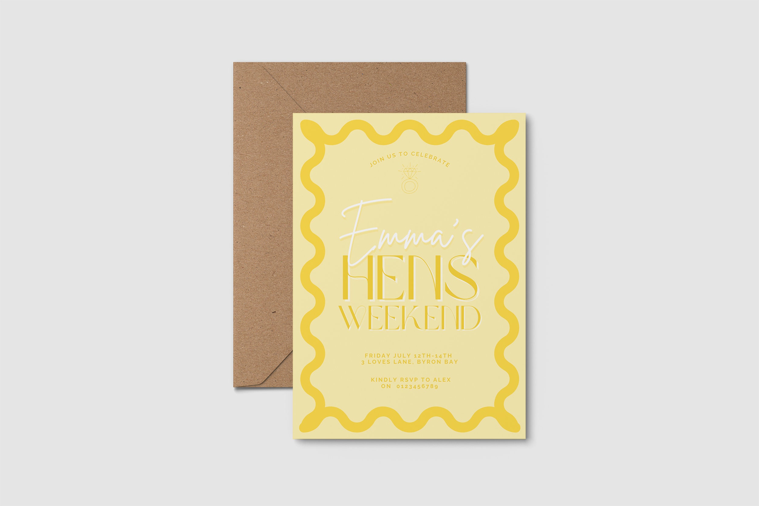 Hens Weekend Invitation Template Wavy Border Yellow Bachelorette Party ...