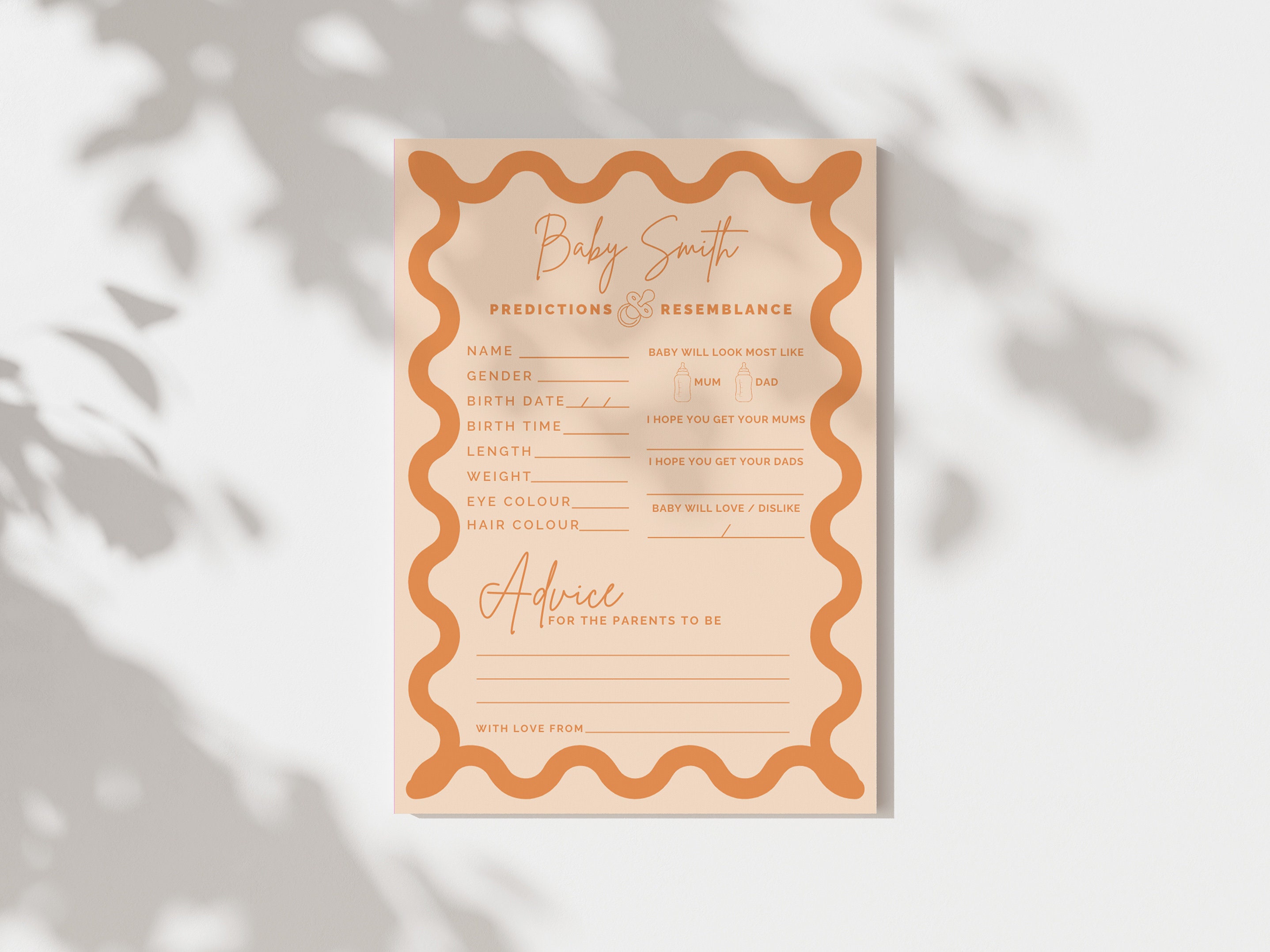 Baby Predictions Wavy Border Baby Shower Orange Template Squiggly ...