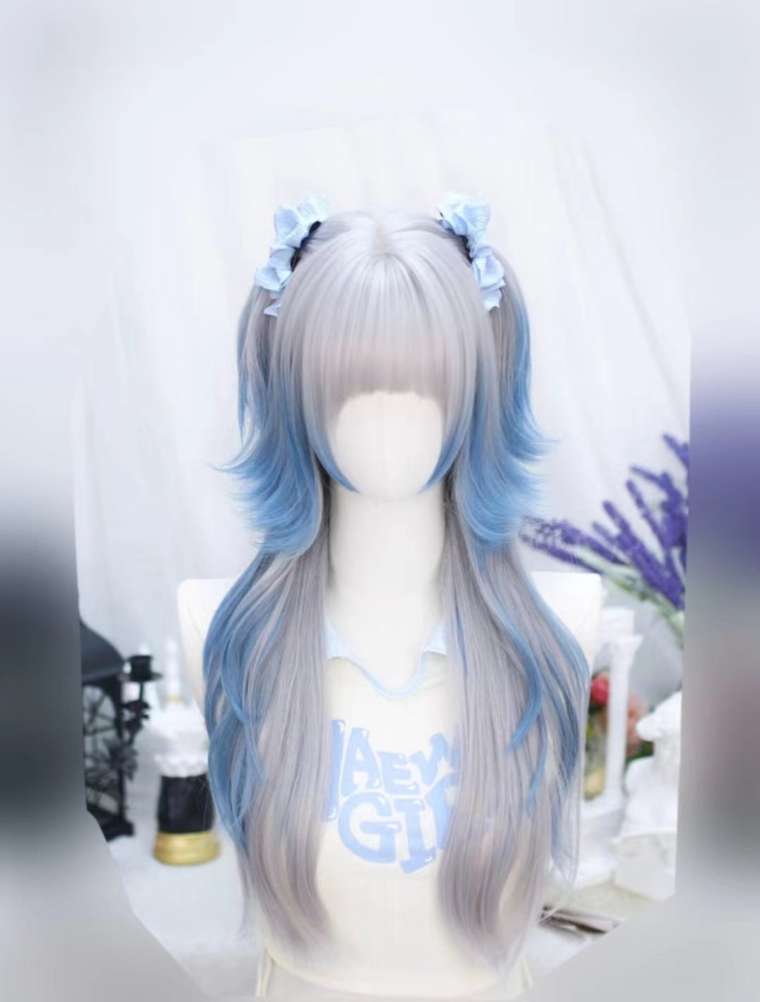 Light Blue and Silver Cute Jellyfish Wig, Curly Hair Dress-up Wig ...