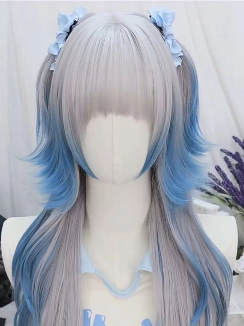 Light Blue and Silver Cute Jellyfish Wig, Curly Hair Dress-up Wig ...