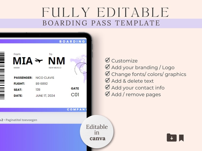 Boarding Pass Template | Editable Business Boarding Pass | Printable ...