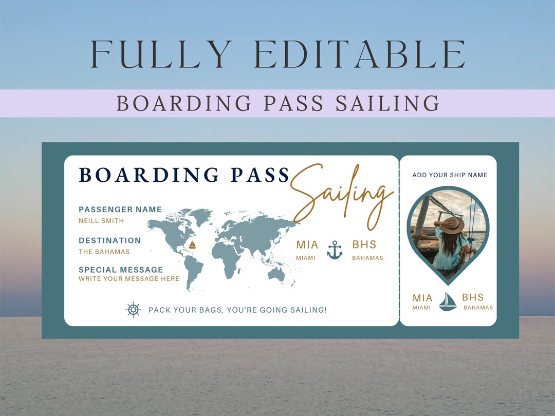 Sailing Boarding Pass Ticket Editable | Surprise Trip Ticket | Sailing ...